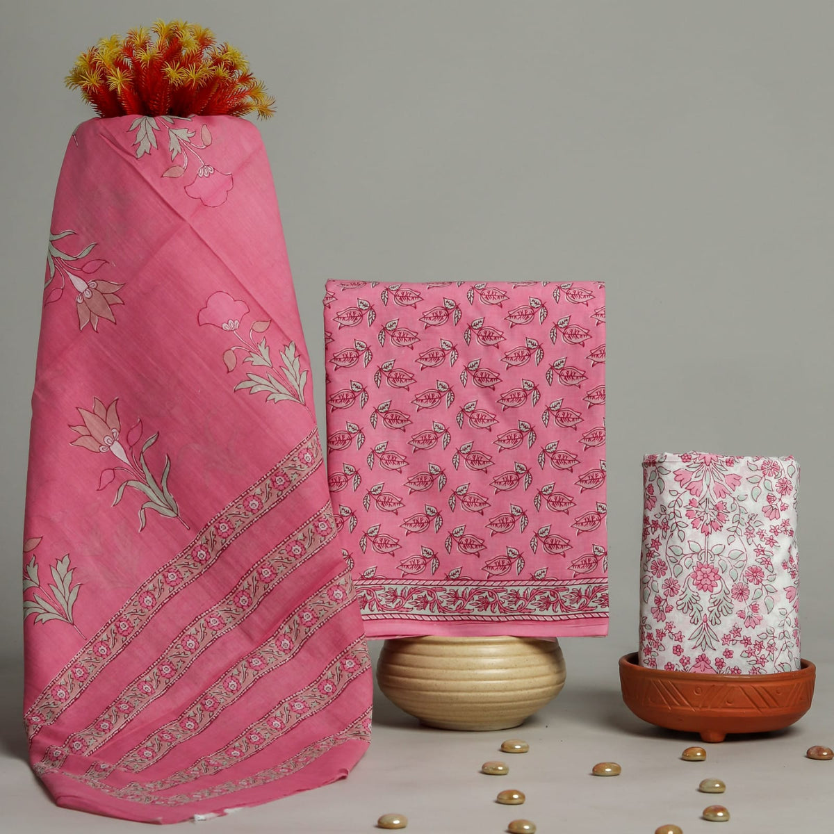 Shop Unstitched Cotton Suits With Mulmul Dupatta The Block Print